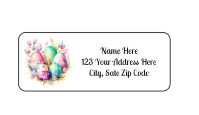 30 Colorful Easter Eggs PERSONALIZED RETURN ADDRESS LABELS 1 in X 2 5/8 ...