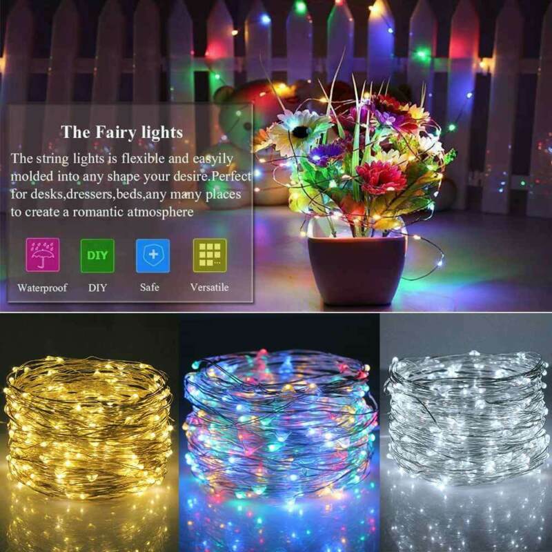 20-200 LED Solar/Battery Power Micro Rice Wire Copper Fairy String ...