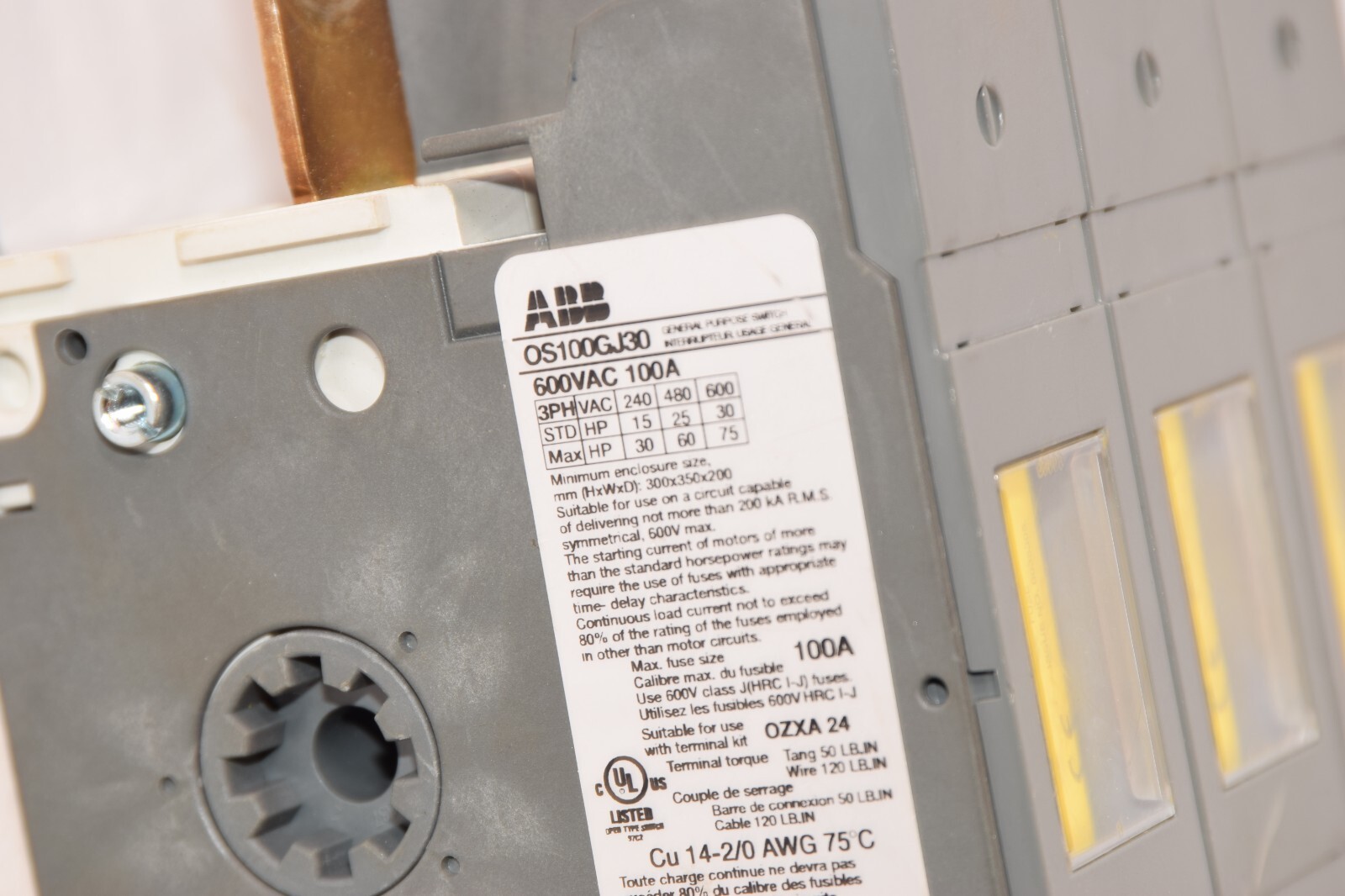 ABB OS100GJ30 100A Amp 600Vac LPJ-70SP General Purpose Switch *Missing ...