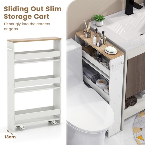 4-Tier Slim Utility Storage Cart Kitchen Trolley Narrow Mobile Serving ...