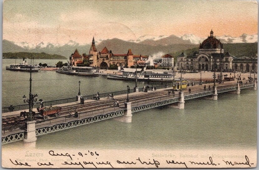 Vintage 1906 LUCERNE, Switzerland Postcard "LUZERN - Seebrucke" Bridge ...