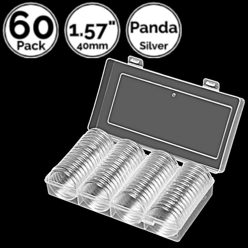 60 Pack 1.57 IN 40 mm Round Coin Capsule Holders w/ Case Fit Silver ...