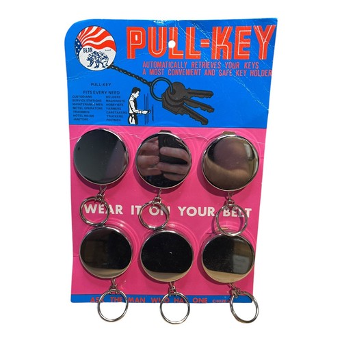 Vintage Pull Key Reel Retractable 2” Diameter 21” Chain Clip bear Brand ...
