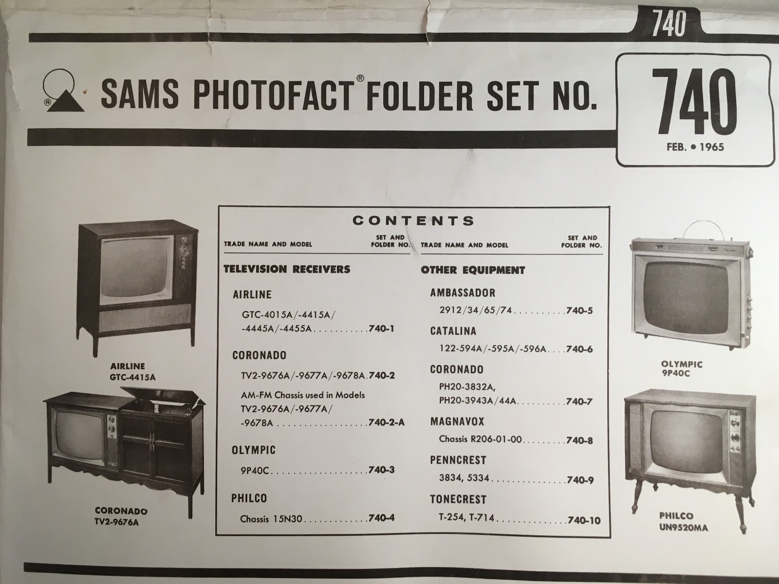 SAMS PHOTOFACT FOLDER SET NO. 740, 1965, SCHEMATICS & SERVICE MANUALS ...