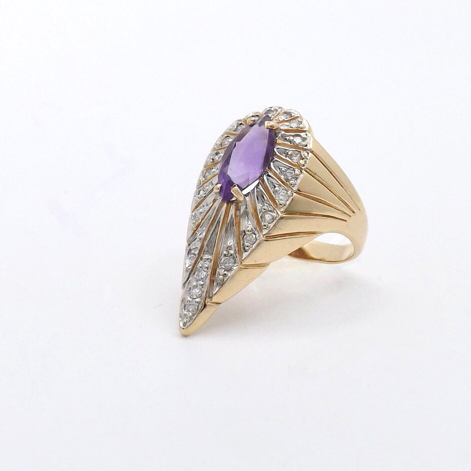 Erte 14k Gold Natural Amethyst Diamond Ring Marquise Setting Peacock ...