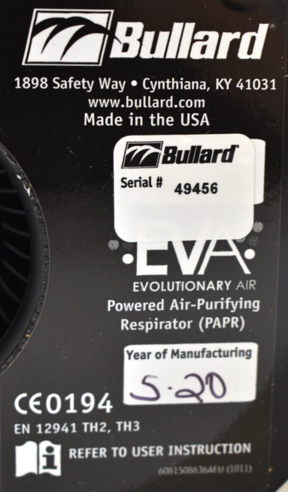 NEW Bullard EVA Evolutionary Air Powered Air-Purifying Respirator (PAPR ...
