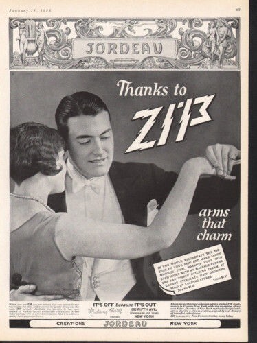 1928 JORDEAU ZIP HAIR REMOVAL TREATMENT BEAUTY SEXY DANCE SKINCARE AD ...