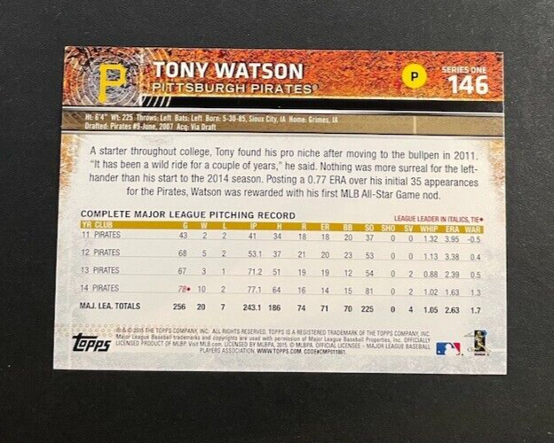 2015 Topps - Tony Watson #146 Pittsburgh Pirates - Rainbow Foil | eBay