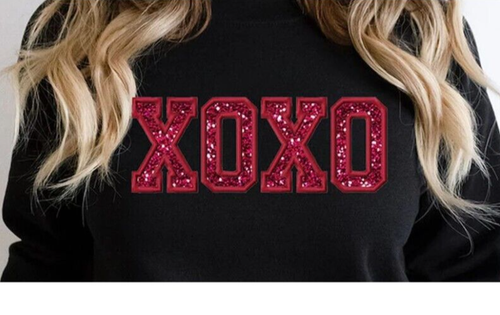 Custom Embroidered Glitter XOXO Sweatshirt Valentines Day Valentine | eBay