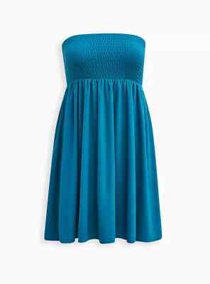 Torrid Mini Terry Cloth Smocked Strapless Beach Dress Blue 0 L 12 # ...