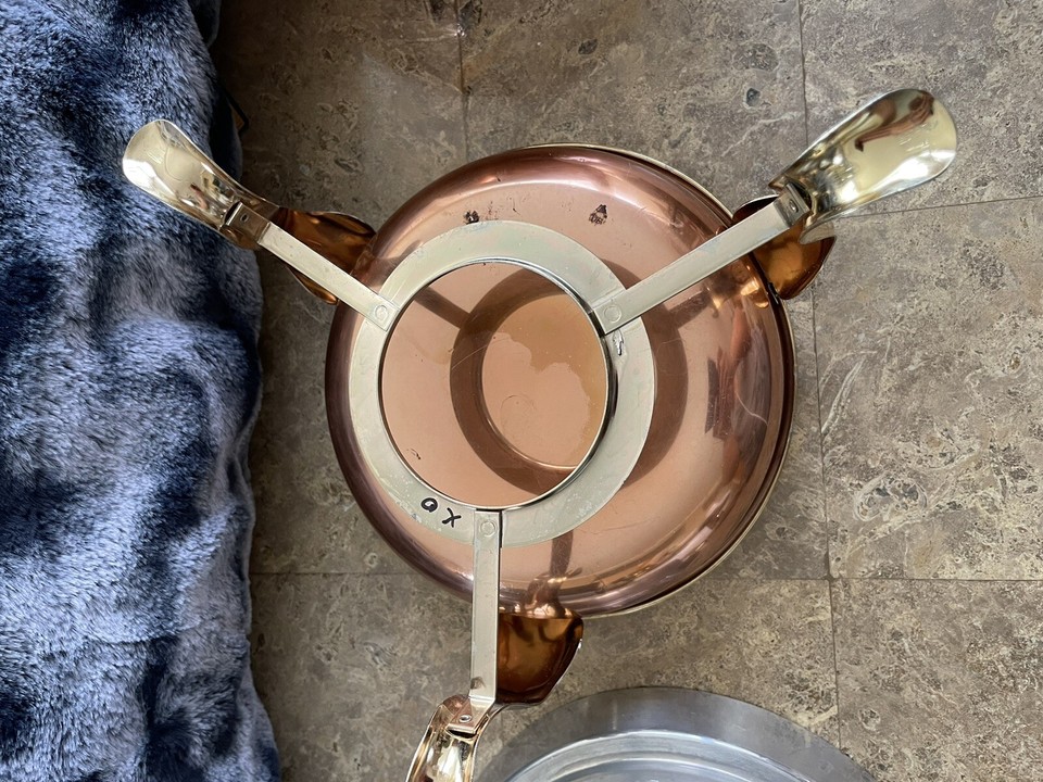 Vintage 4 Pc.Copper & Wrought Iron Chafing Dish Warming Stand Set w ...