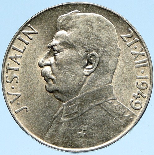 1949 CZECHOSLOVAKIA Josef Stalin Birthday VINTAGE Silver 50 Korun Coin ...