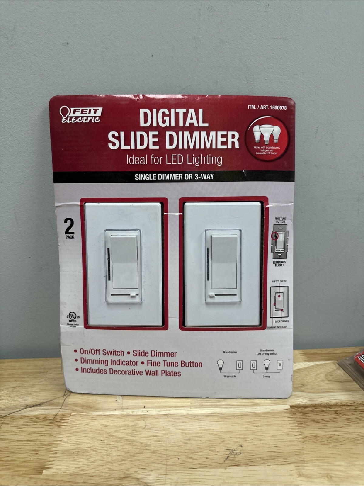 2pk Feit Electric Digital Slide Dimmer for LED Lighting Single Switch ...