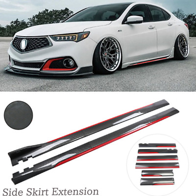 For Acura TLX Carbon Fiber + Red Look Side Skirt Extension Spoiler 2m ...