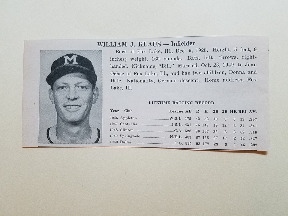 Virgil Jester & Billy Klaus 1951 Milwaukee Brewers Player Panel Card | eBay