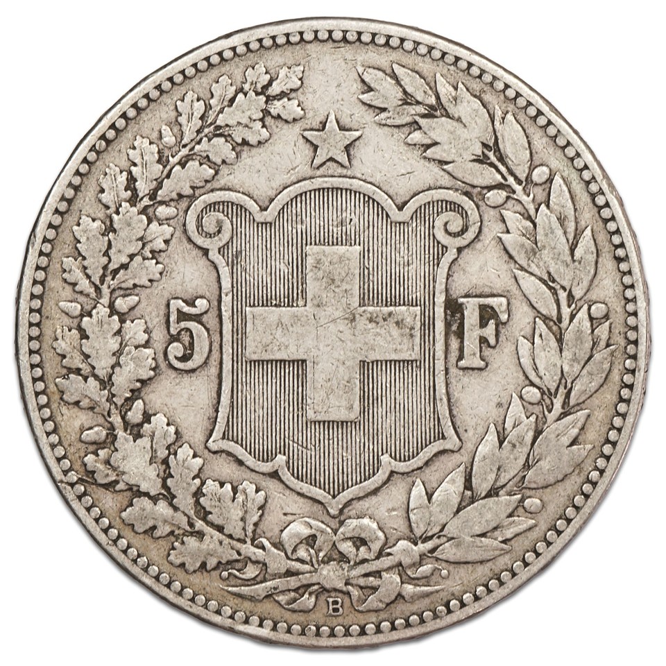 Switzerland - 5 Francs 1890 B - Helvetia Head - Bern - Silver - KM.34 ...