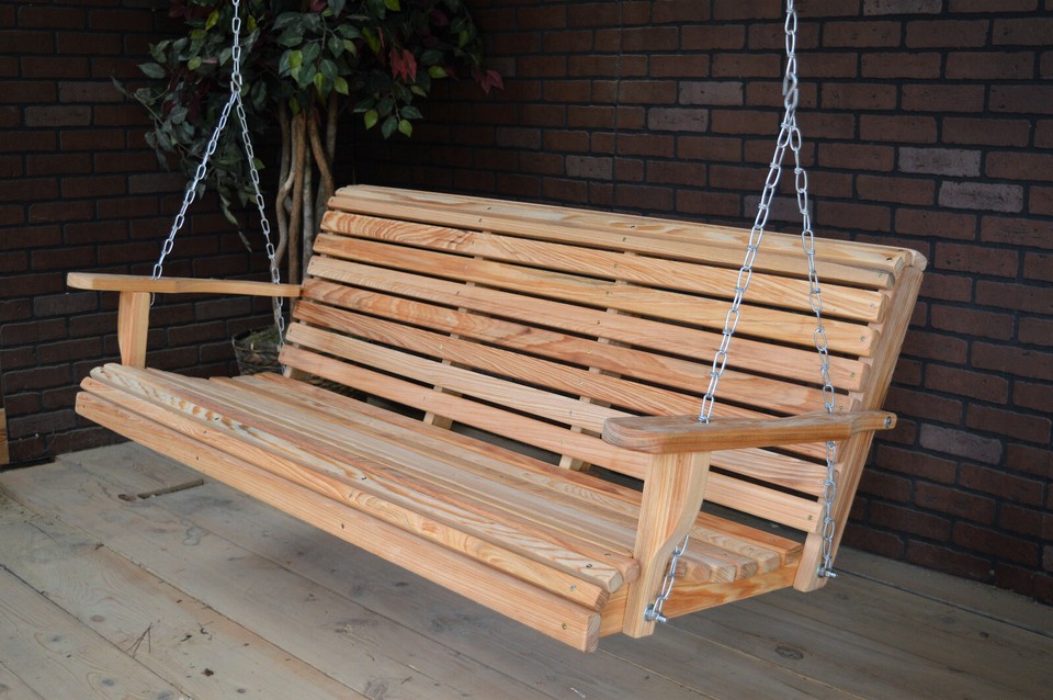 5ft Cypress Deluxe Roll Wood Porch Swing finished w/ cupholders and ...