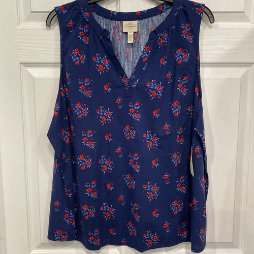 Ladies 2X shirt~navy Blue Red Floral-St johns bay~sleeveless NWT | eBay