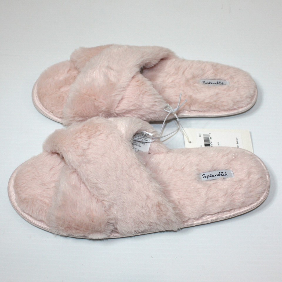 Splendid Faux Fur Slippers in Crystal Pink size M/L Brand New MSRP $48 ...