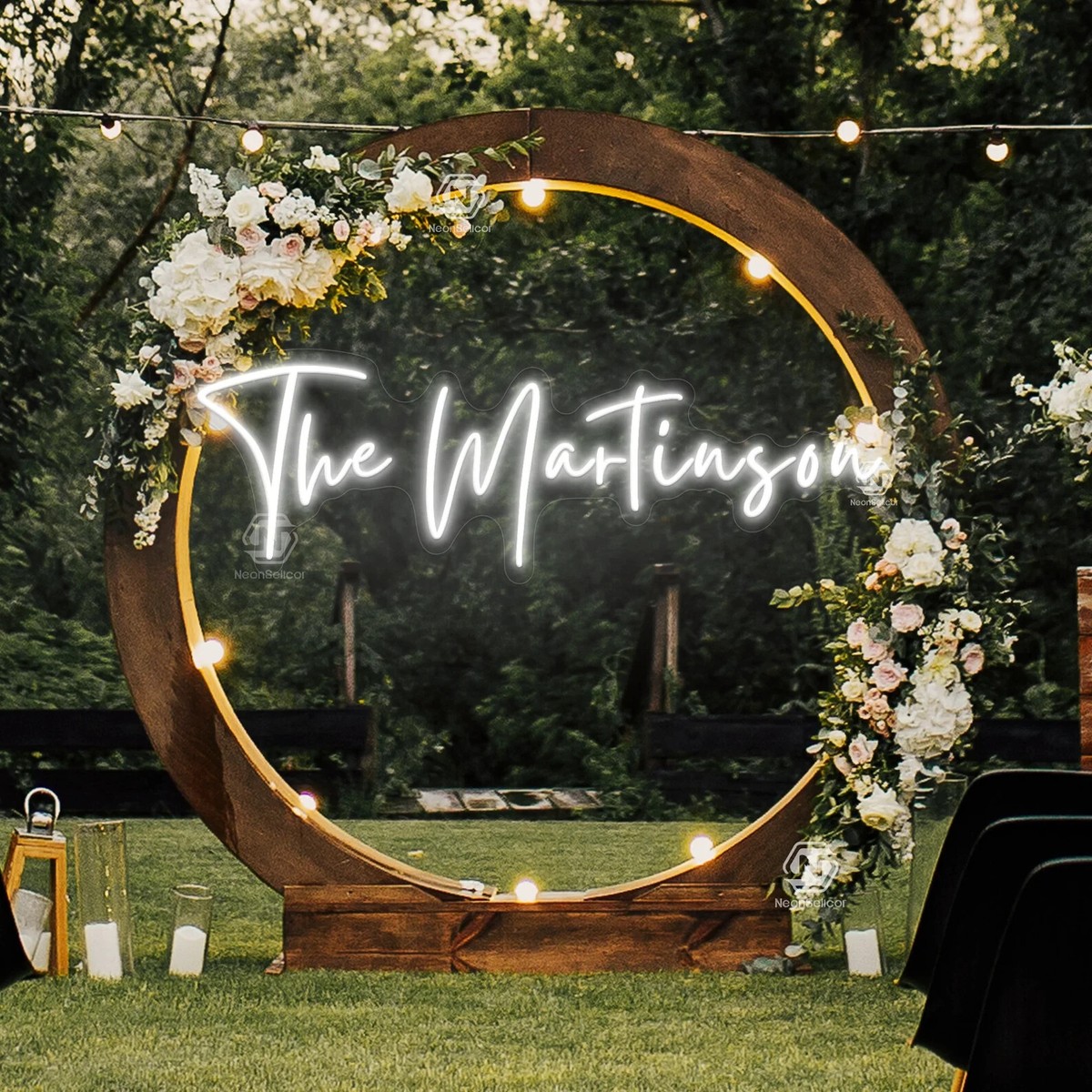 Wedding arch with neon sign | Honestweddingadvice.com