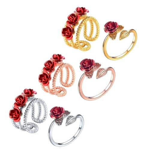 2pcs Rose Flower Rings for Ladies Adjustable Finger Rings Women Girls ...