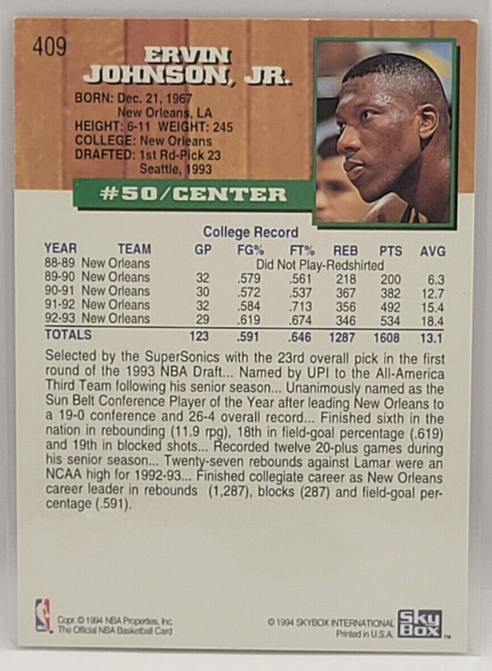 93-94 NBA Hoops Ervin Johnson 5th Anniversary Gold Parallel Rookie Card ...