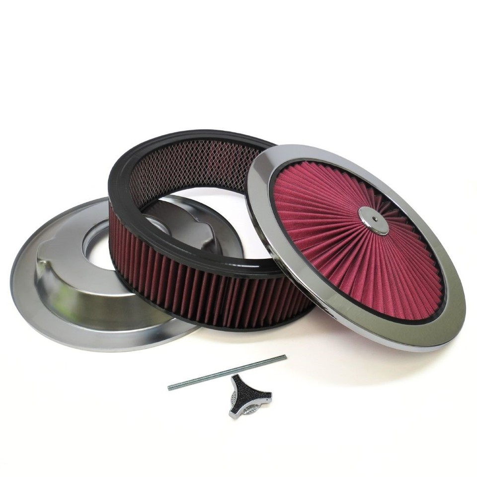 14x4" Round Red Thru High Flow Washable Air Cleaner Recessed Muscle Car ...