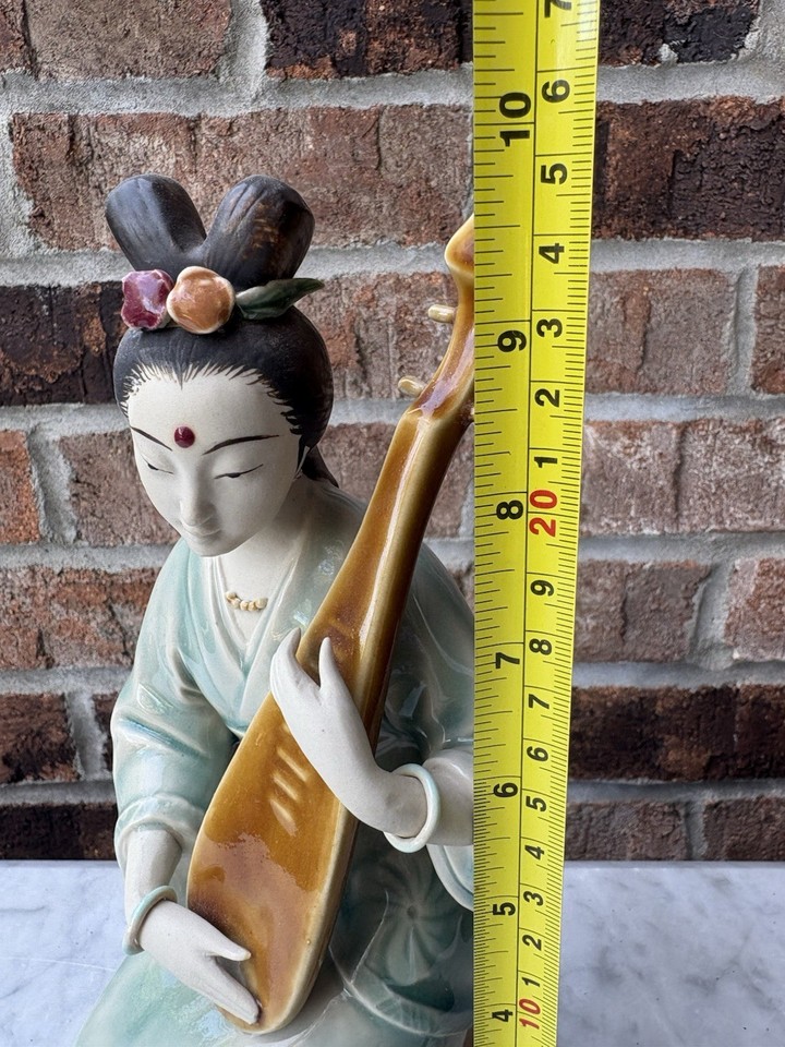 CHINESE POTTERY FIGURINE ASIAN WOMAN PLAYING MANDOLIN | eBay