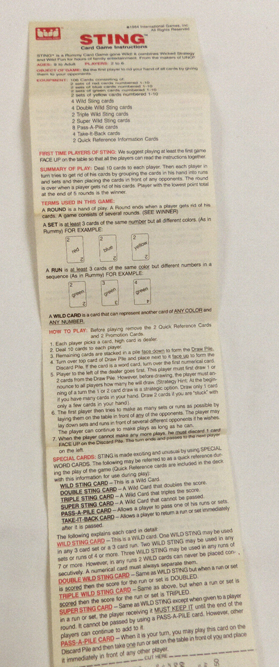 STING card game, complete in original box with original instructions ...