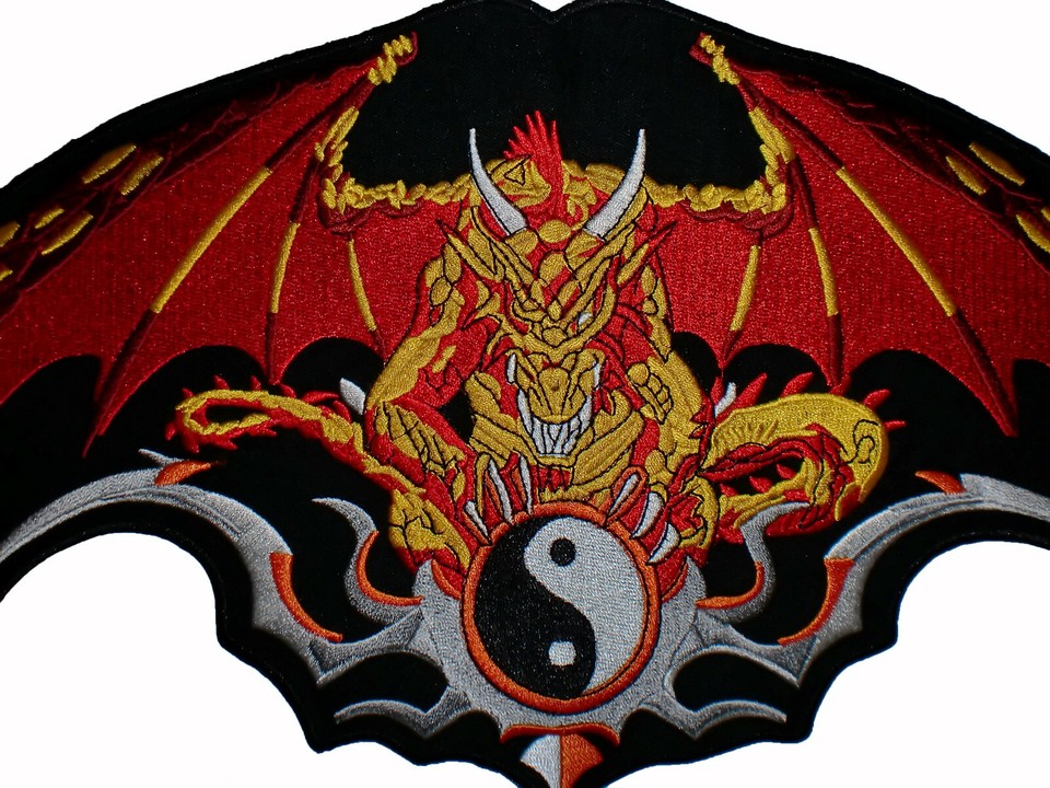LARGE Dragon Gargoyle Yin Yang Biker Jacket Back Patch Gangster Rider ...