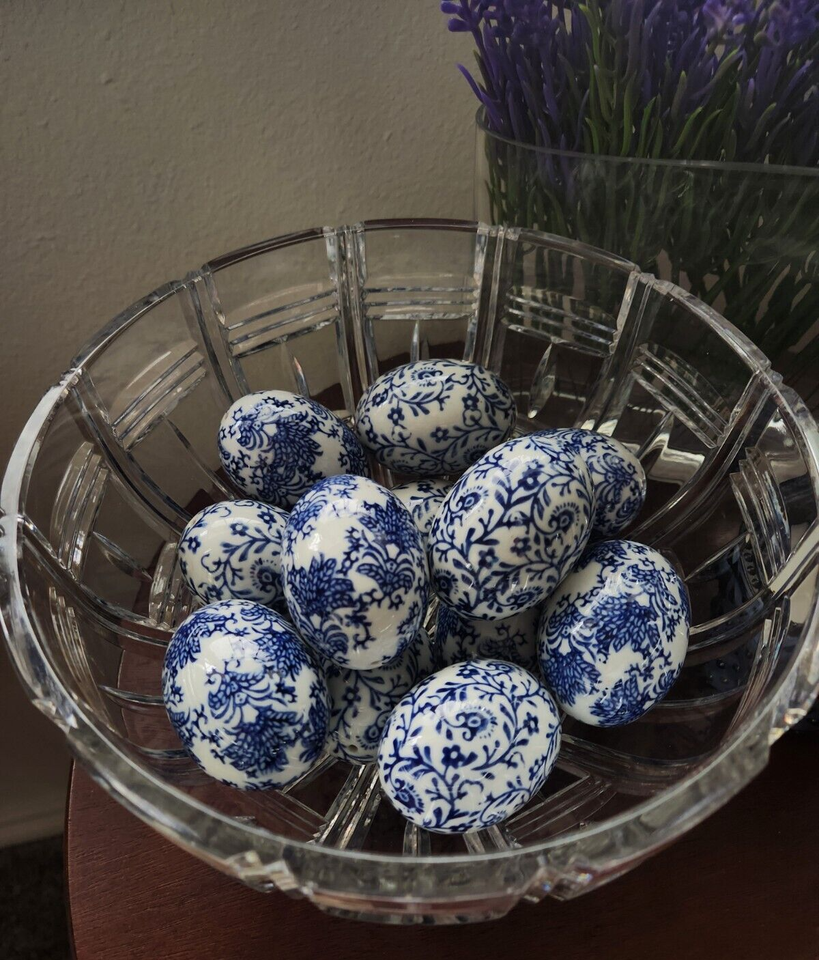 Ceramic Porcelain Easter Eggs Blue & White floral scroll Lot of 6 Hand ...