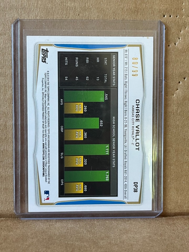 Chase Vallot 2014 Bowman Purple Ice Refractor /99 #DP38 | eBay