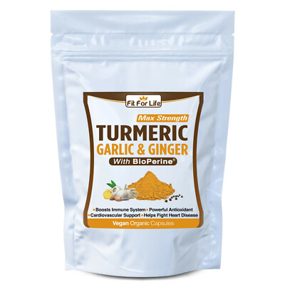 240 Capsule TURMERIC+GARLIC+Ginger+PEPPER 95% CURCUMIN Extra STRENGTH ...