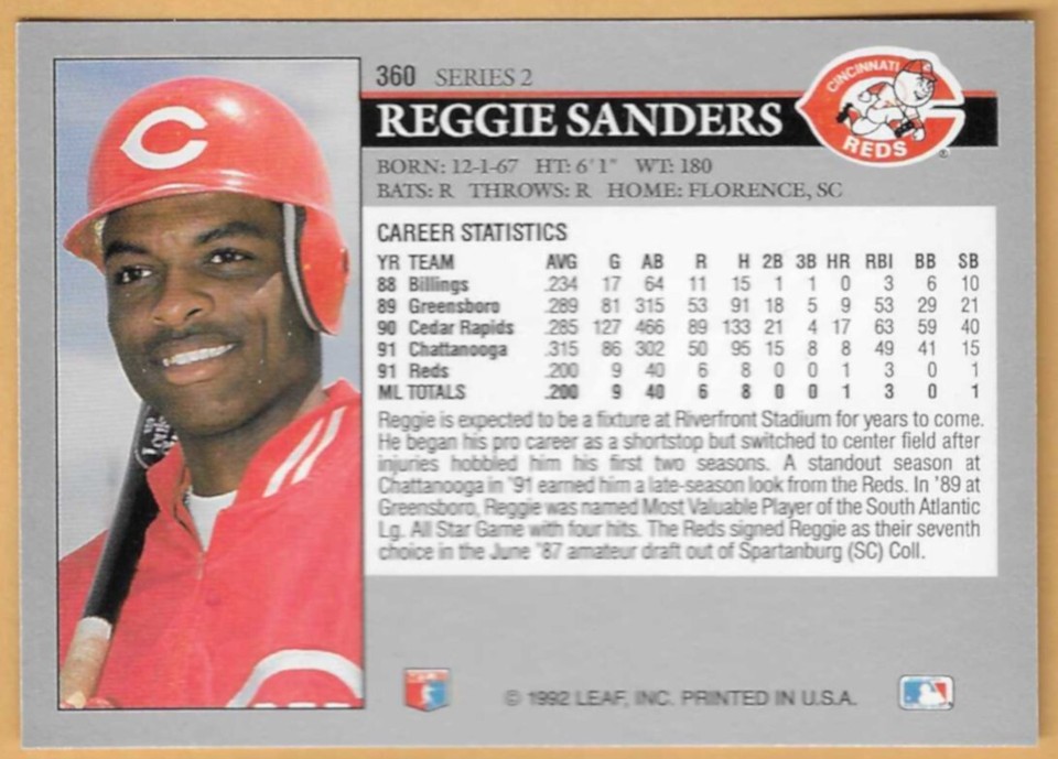 REGGIE SANDERS CINCINNATI REDS JAYS #360 - LEAF NM-MT 1992 | eBay
