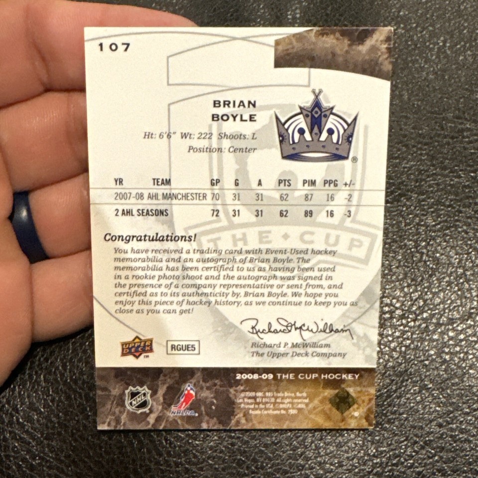 08-09 UD Upper Deck The Cup Brian Boyle /249 Rookie Patch Auto Kings SP ...