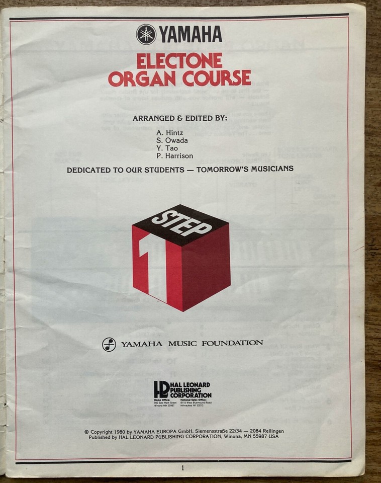 Yamaha Electone Organ Course Step 1 1980 Hal Leonard USA | eBay UK