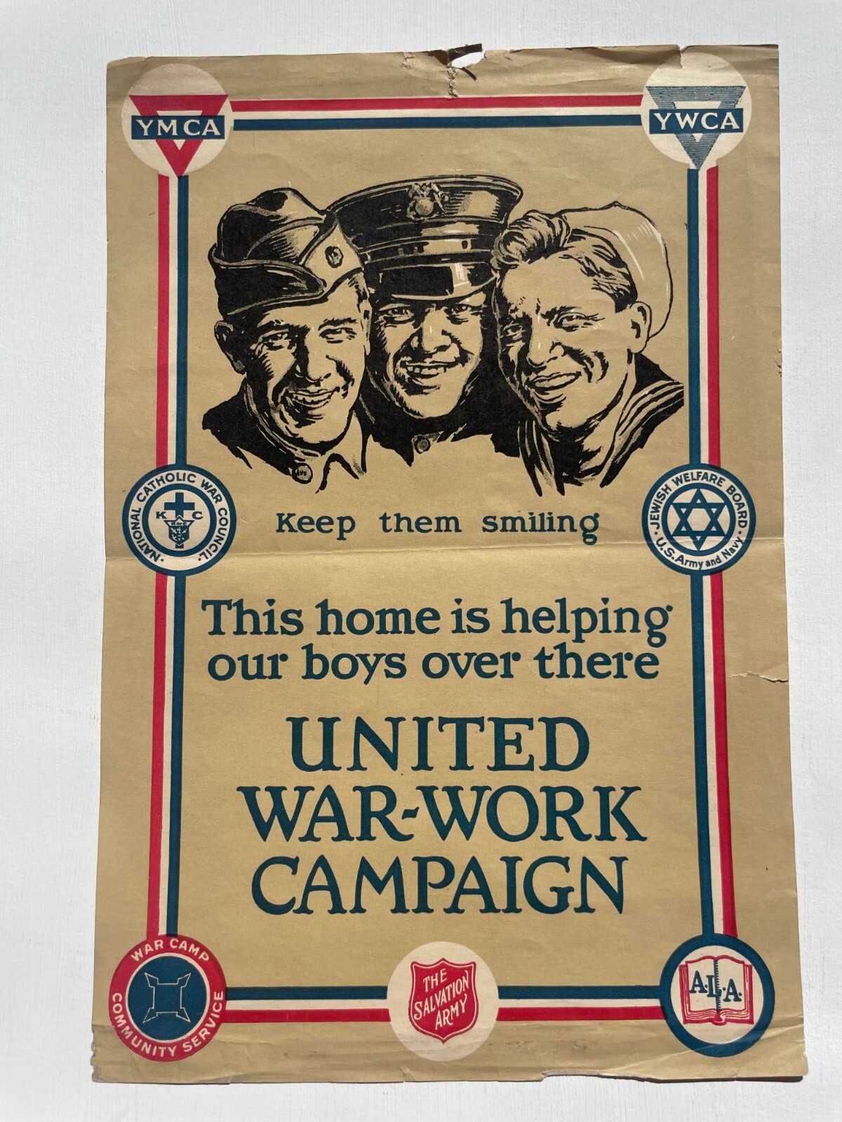 1940's WWII United War Work Campaign Poster YMCA, Salvation Army ...