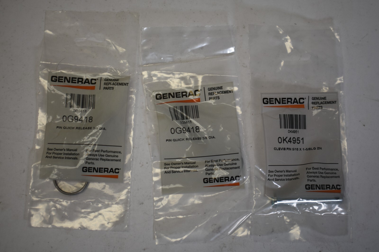3 Pack Generac Quick Release Pin 3/8" 0G9418 Genuine Replacement Part ...