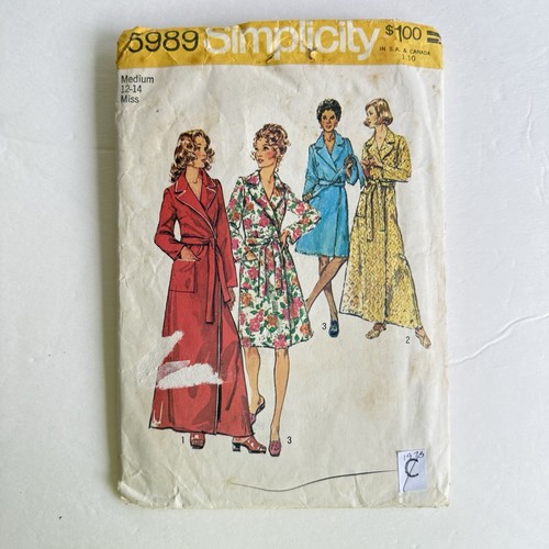 Vtg 70s Simplicity 5989 Sewing Pattern Misses Robe Bathrobe Two Lengths ...