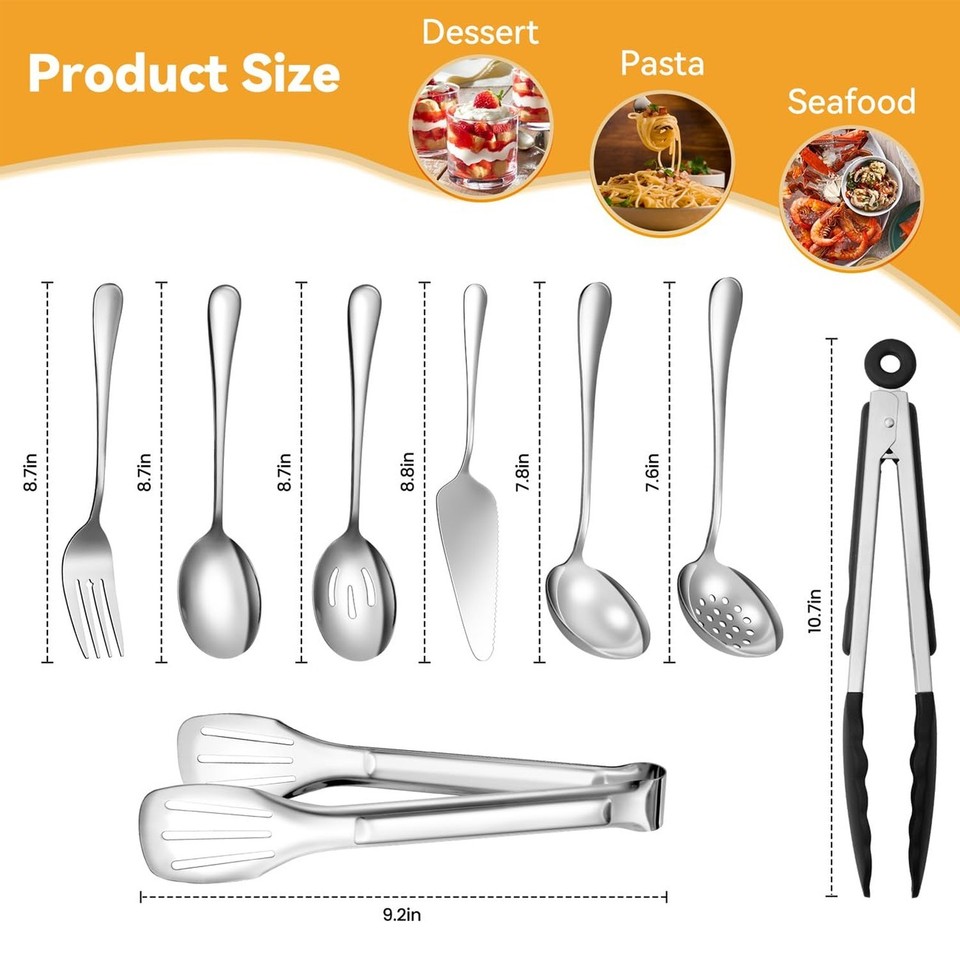 Serving Utensils Set for Partie, Silver Stainless Steel Metal Serveware ...