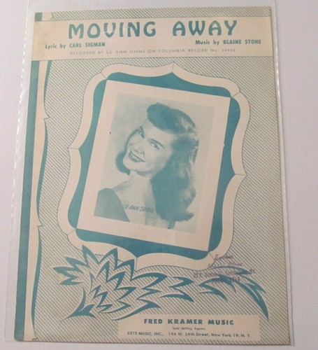 MOVING AWAY Vintage Sheet Music LU ANN SIMMS by Blaine Stone, Carl ...