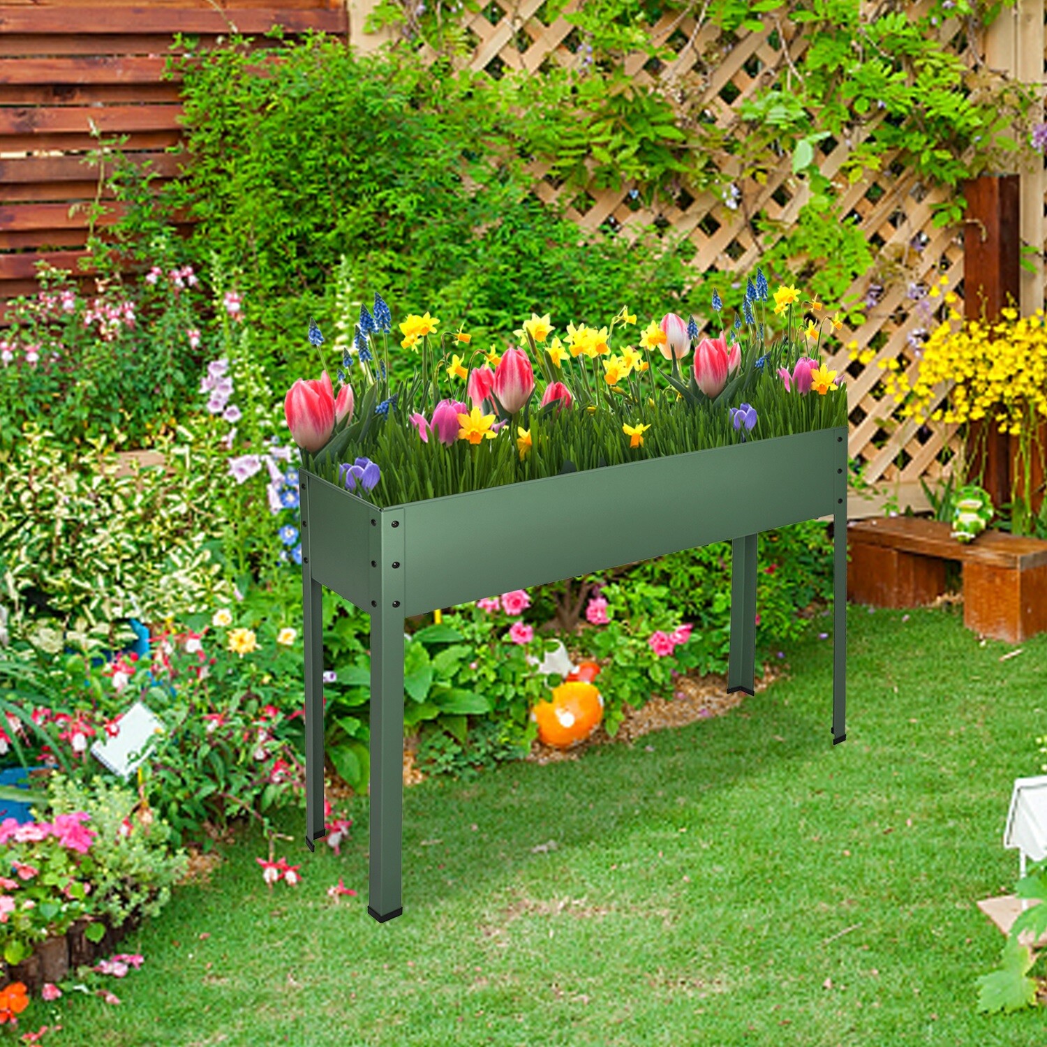 Metal Raised Elevated Garden Bed Planter Box Vegetables Fruits Herb ...