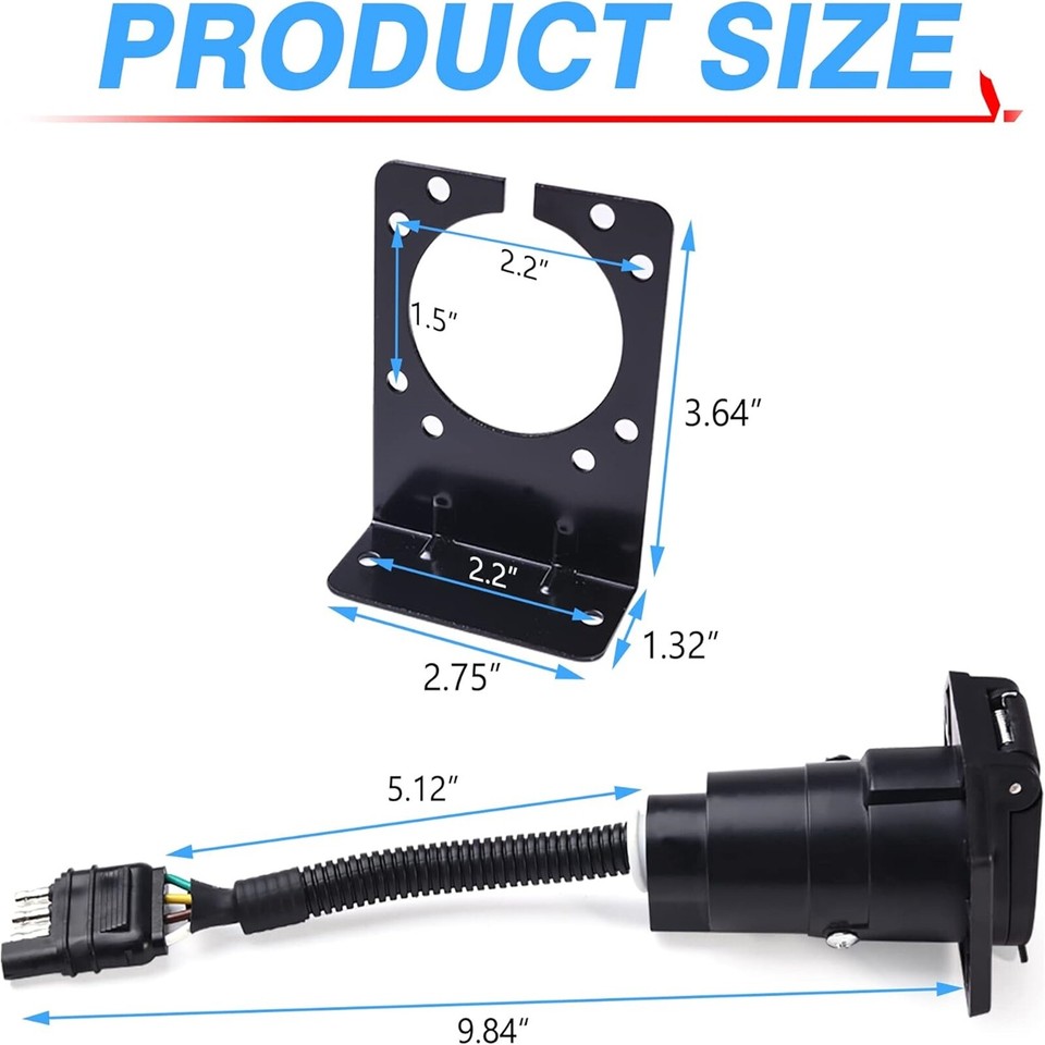 Flat 4-Pin to 7 Way Blade RV Trailer Plug Adapter Tow Truck Light Wire ...