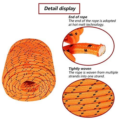 1/2 in 150 FT Orange Double Braided Rope Polyester Rope Heavy 150Feet ...
