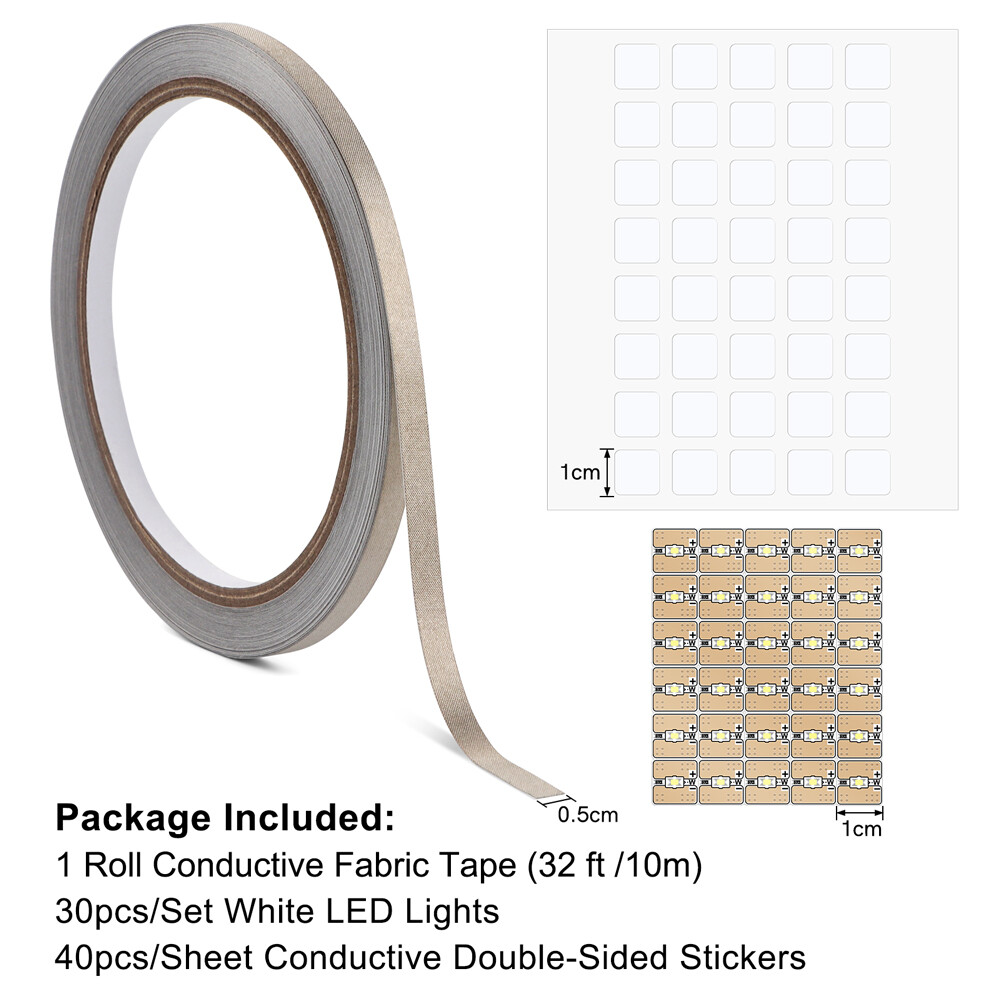 White LED Circuit Stickers and Conductive Fabric Tape For DIY Craft ...