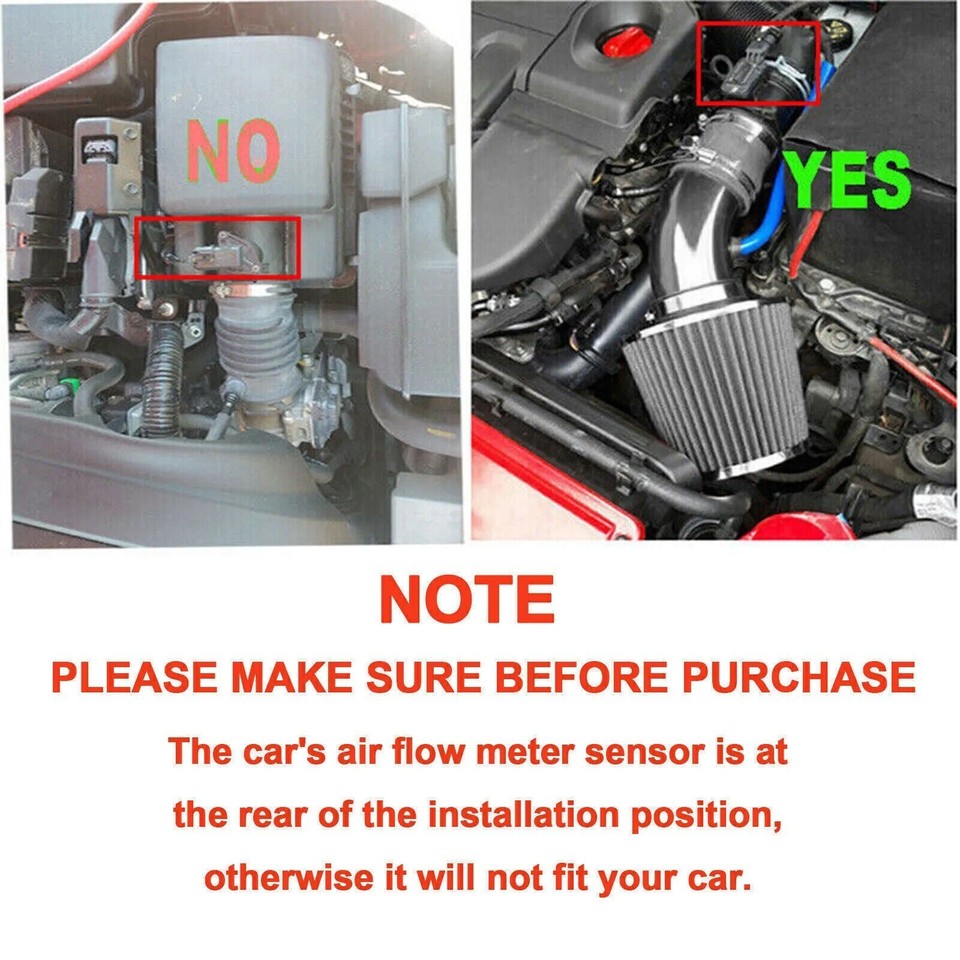 3IN 76mm Car Cold Air Intake Filter Induction Kit Pipe Power Flow Hose ...