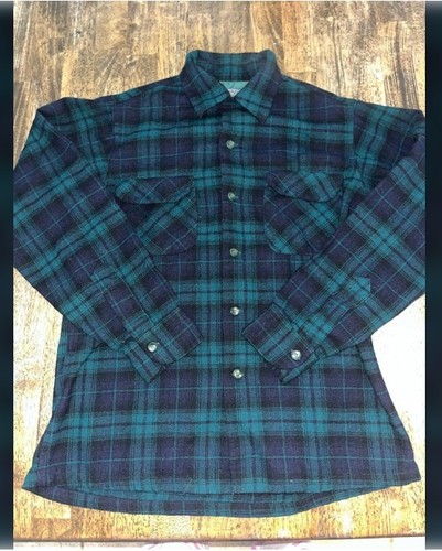 VTG Pendleton Shirt Mens Medium Green Navy Plaid Board Loop 70s 60s ...