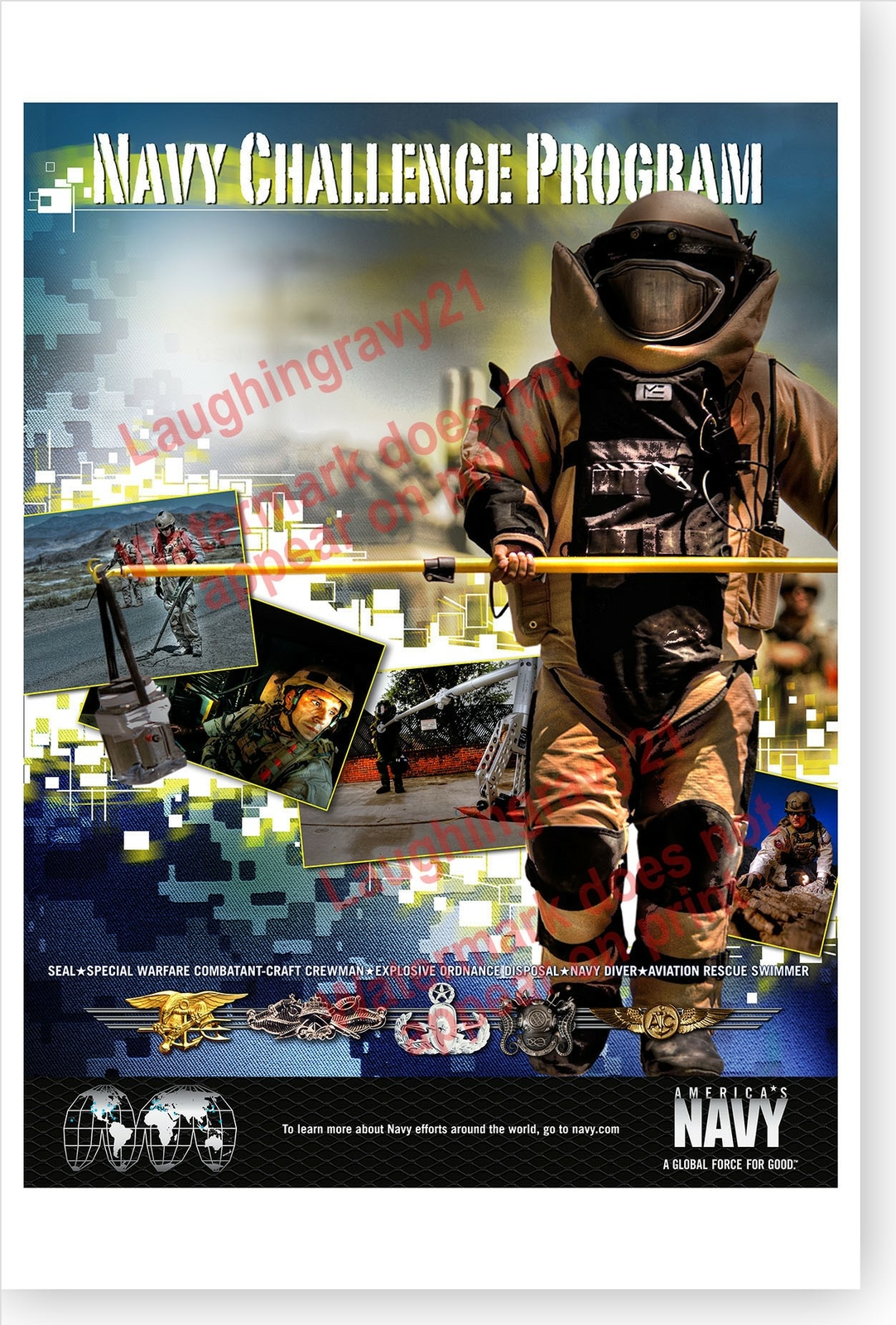 USN US Navy EOD Explosive Ordnance Disposal Warrior Challenge Program Poster | eBay