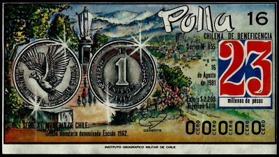 CHILE, LOTTERY TICKET, "POLLA CHILENA", GAME # 855, YEAR 1981, NUMBER ...