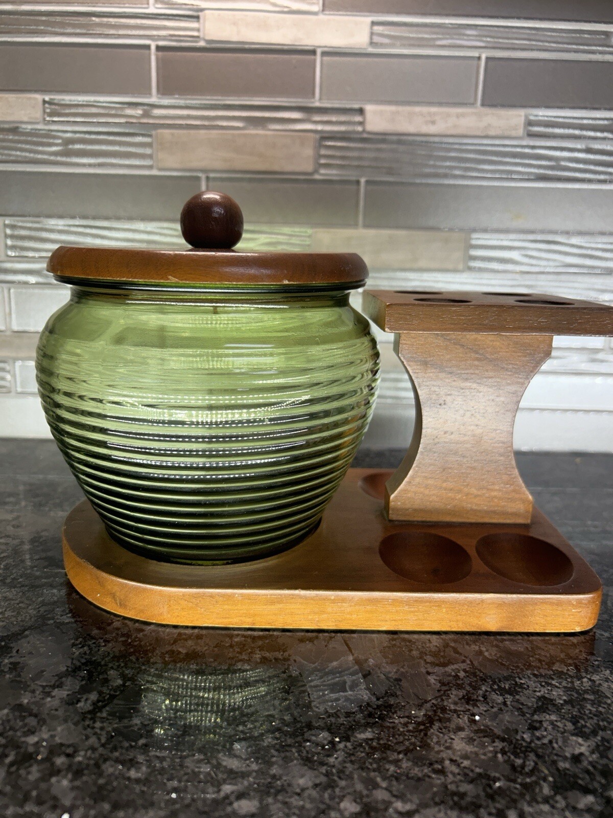 VTG 1970s Fairfax Tobacco Humidor Jar, Pipe Stand, Avacado Glass, Pipe ...